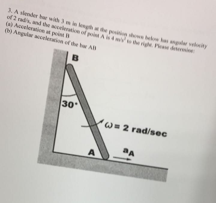 Solved A slender bar with 3 m in length at the position | Chegg.com
