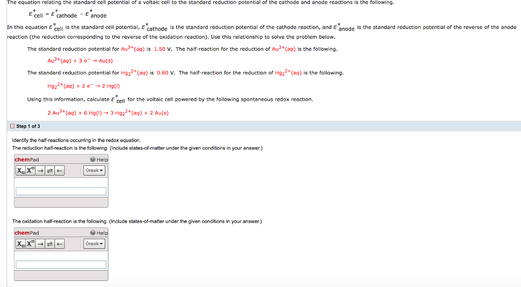 Solved The Equation Relating The Standard Cell Potential Of
