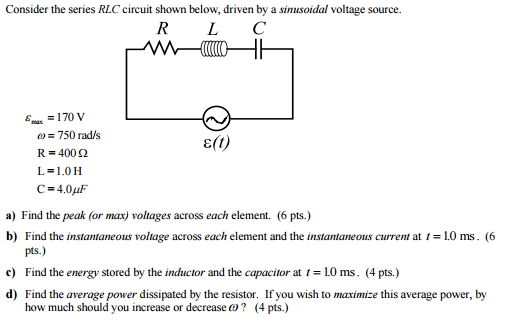 Solved Consider the series RLC circuit shown below, driven | Chegg.com