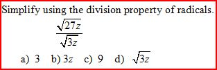 Solved Simplify using the division property of radicals. | Chegg.com