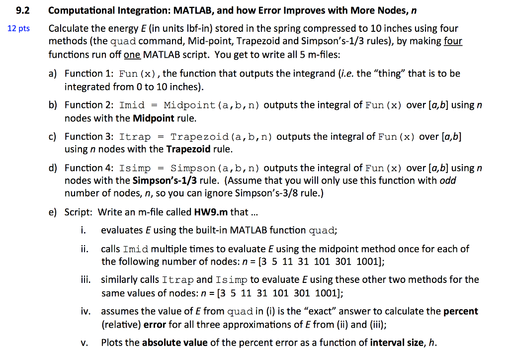 9.2 Computational Integration: MATLAB, and how Error | Chegg.com