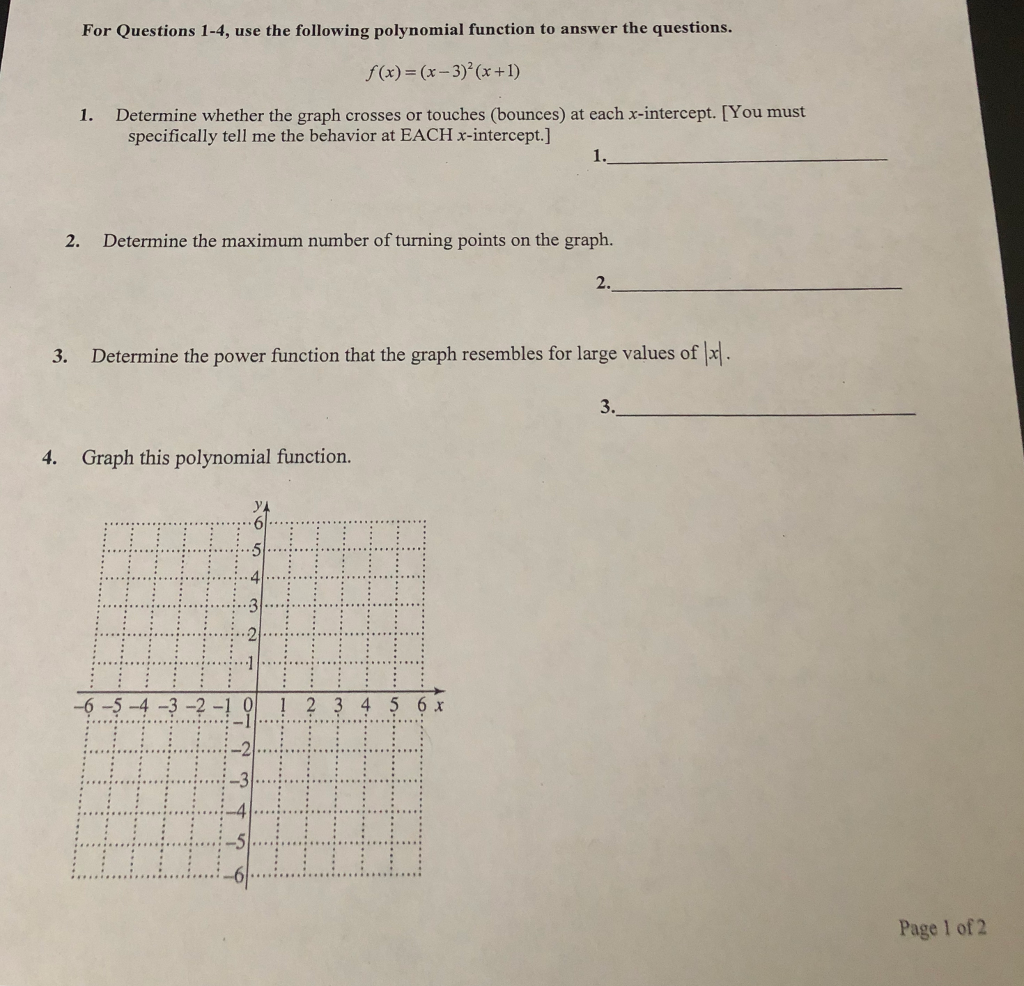 Solved For Questions 1-4, use the following polynomial | Chegg.com