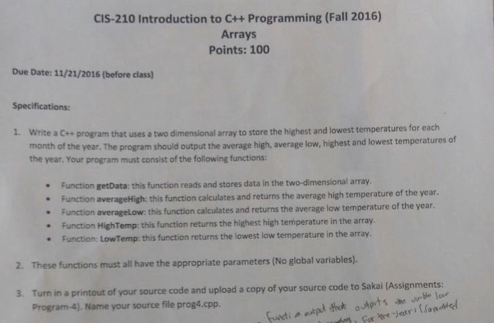 Solved Write a C++ program that uses a two dimensional array | Chegg.com