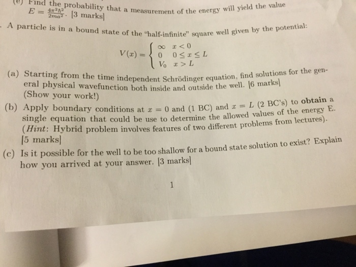 Solved Find the probability that a measurement of the energy | Chegg.com