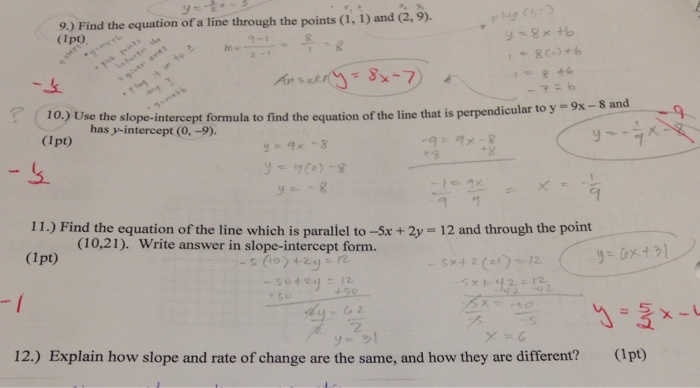 Solved Find the equation of a line through the points (1, 1) | Chegg.com