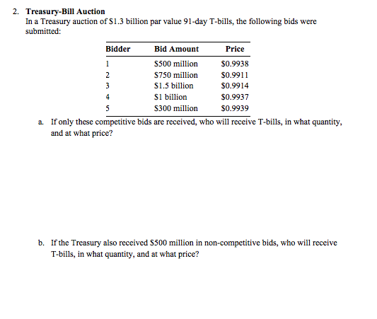 Solved 2. Treasury-Bill Auction In a Treasury auction of | Chegg.com
