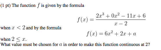 Solved (1 pt) The function f is given by the formula f(x) = | Chegg.com