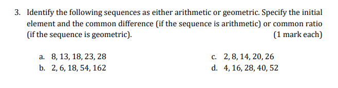Solved Identify the following sequences as either arithmetic | Chegg.com