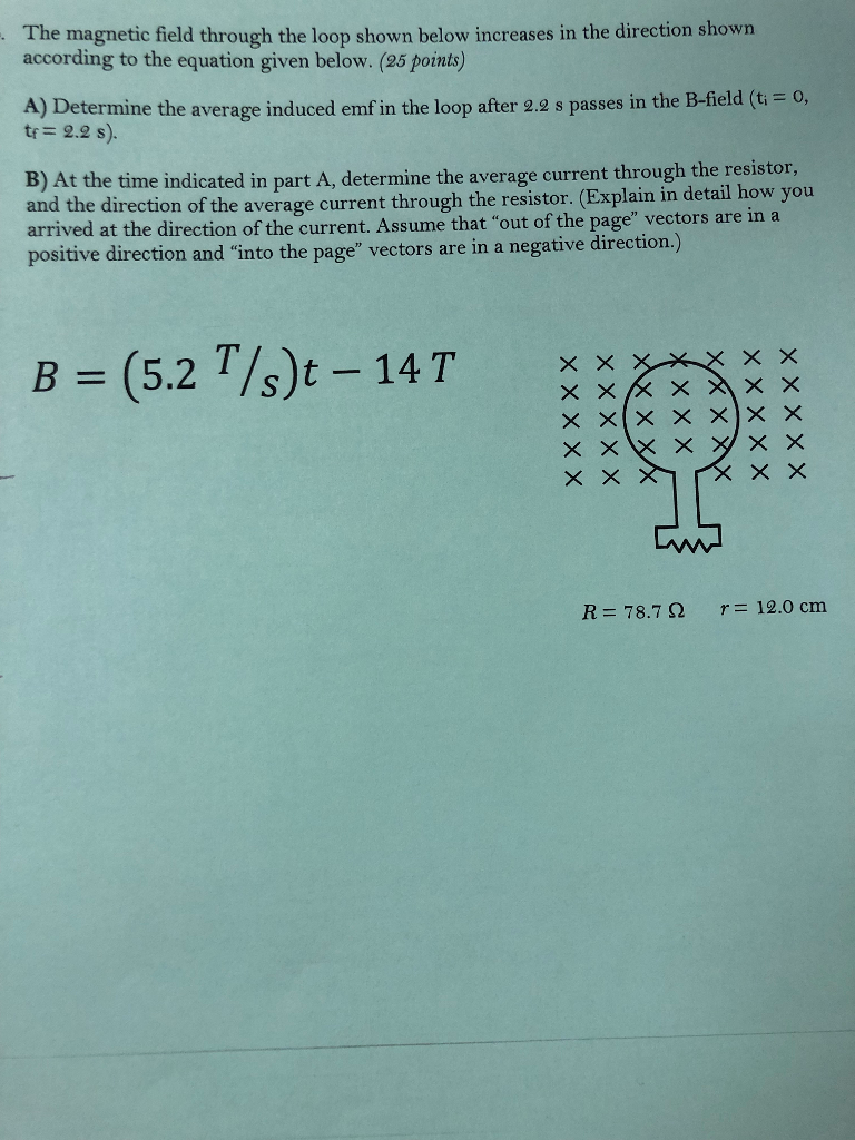 Solved The magnetic field through the loop shown below | Chegg.com