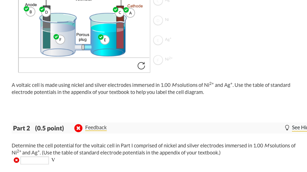 Anode Cathode Ni Porous plug Ni2 A voltaic cell is | Chegg.com