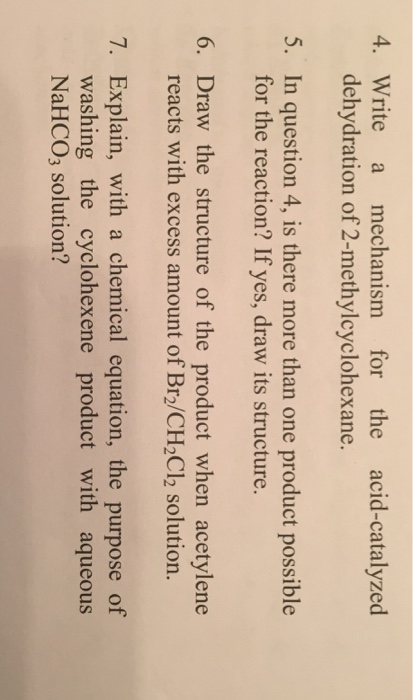 Solved Write a mechanism for the acid-catalyzed dehydration | Chegg.com
