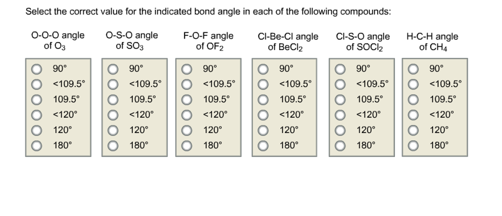 Solved Select the correct value for the indicated bond angle | Chegg.com