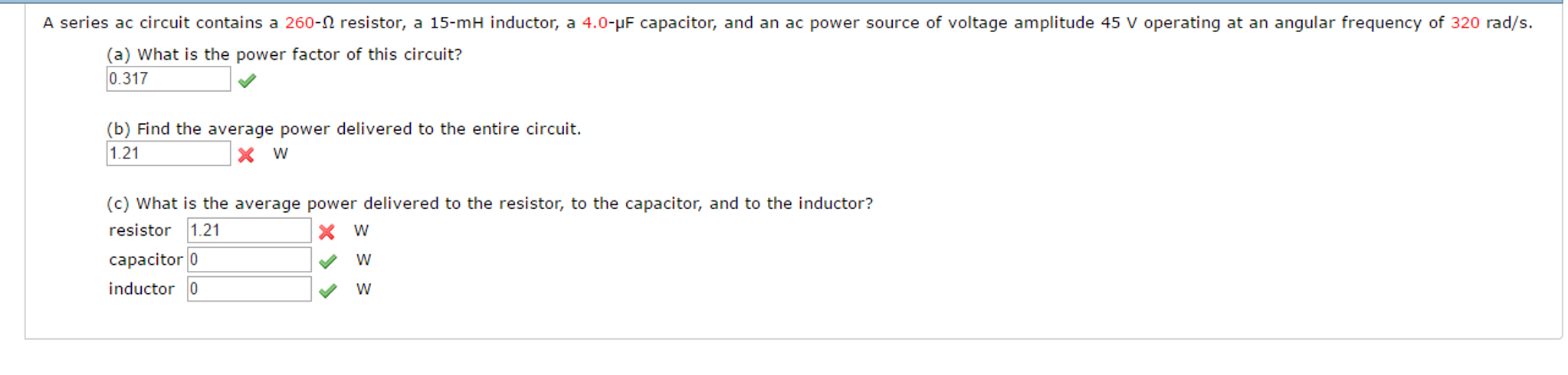 Solved A series ac circuit contains a 260-ohm resistor, a | Chegg.com