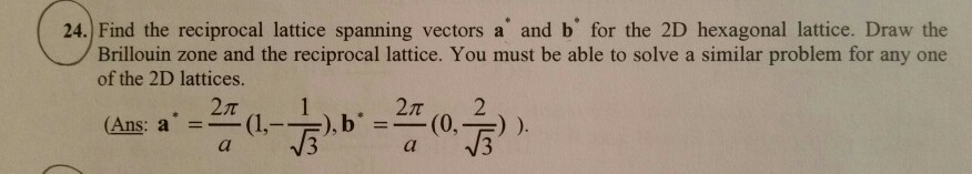 Solved 24. Find the reciprocal lattice spanning vectors a | Chegg.com