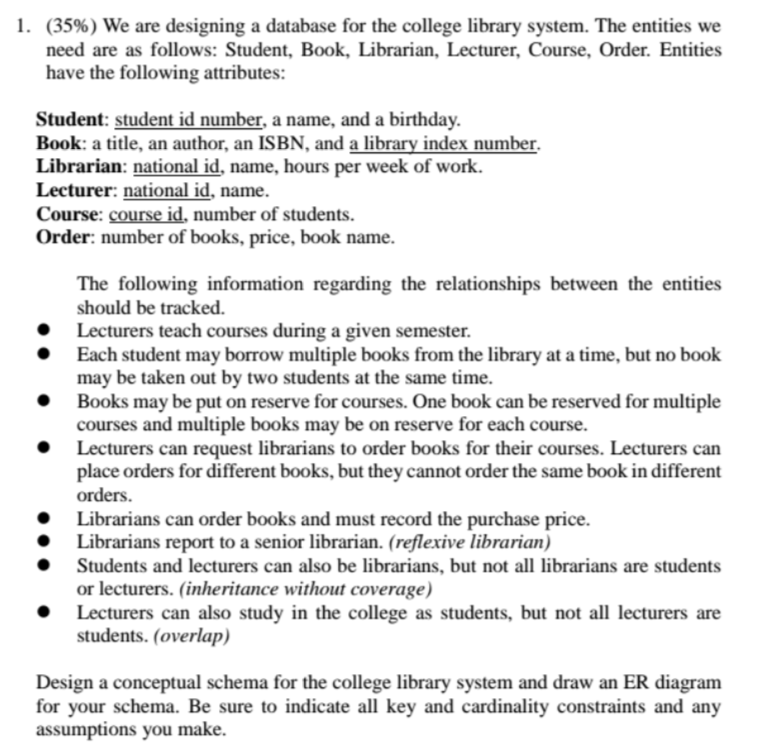Solved We are designing a database for the college library | Chegg.com
