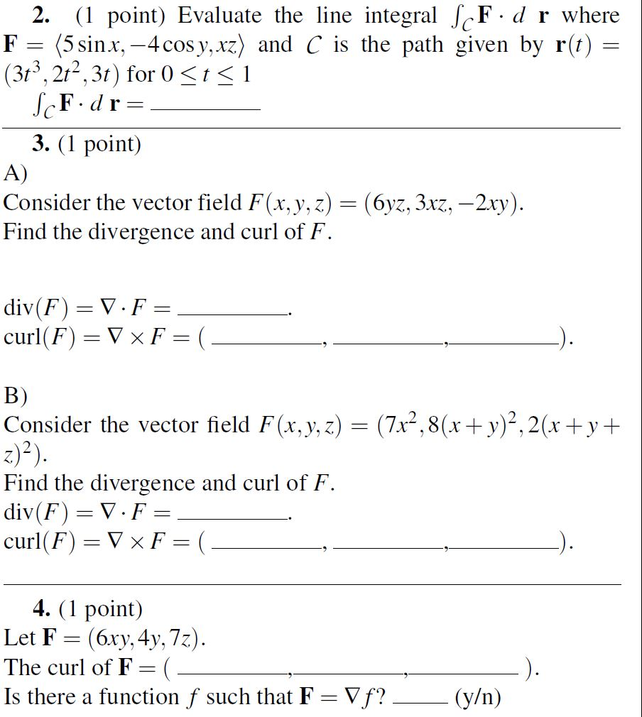 Solved 2. (1 point) Evaluate the line integral JcF d r where | Chegg.com