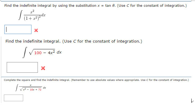 Solved Find the indefinite integral by using the | Chegg.com