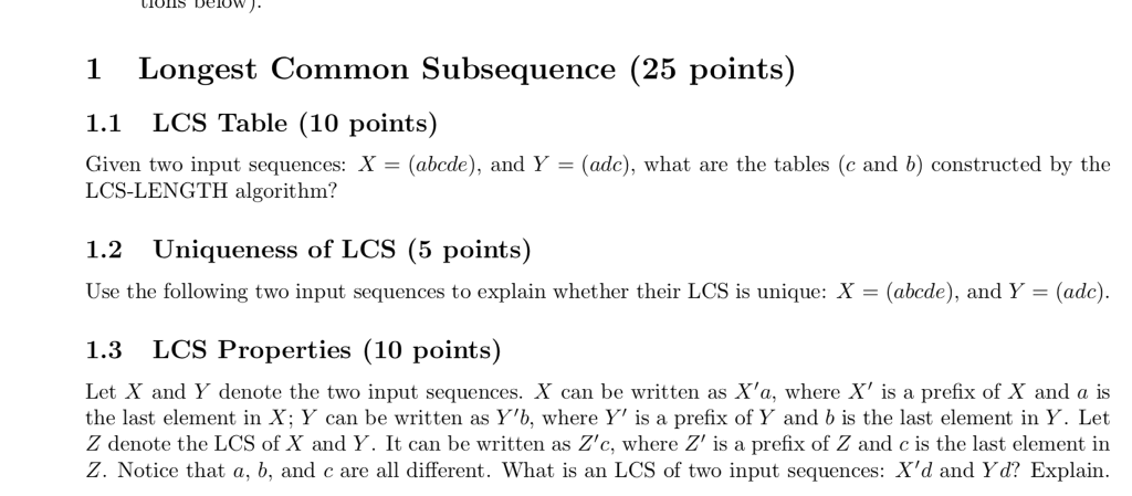 1 Longest Common Subsequence (25 points) 1.1 LCS | Chegg.com