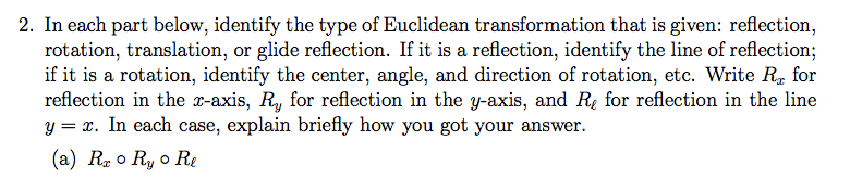 Solved 2. In each part below, identify the type of Euclidean | Chegg.com