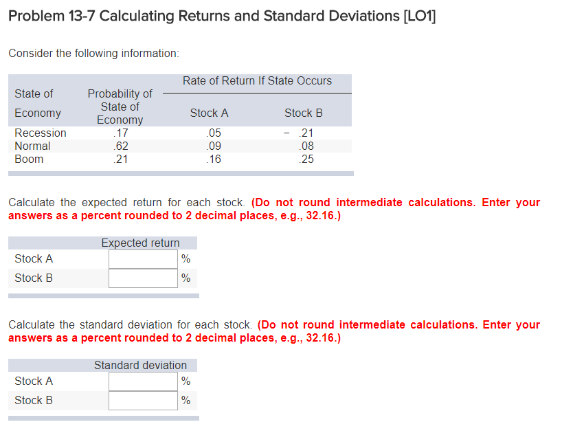 Solved Problem 13-7 Calculating Returns and Standard | Chegg.com Solved Problem 13-7 Calculating Returns and Standard | Chegg.com