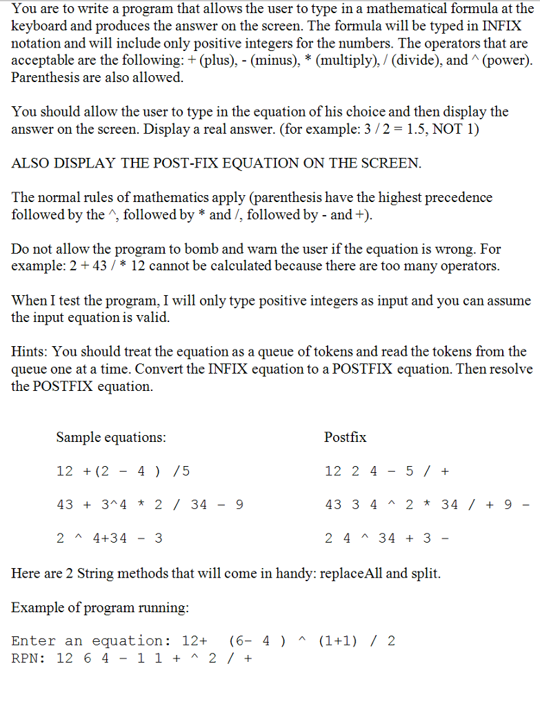 Solved Write a program in java for rpn equation(stacks and | Chegg.com