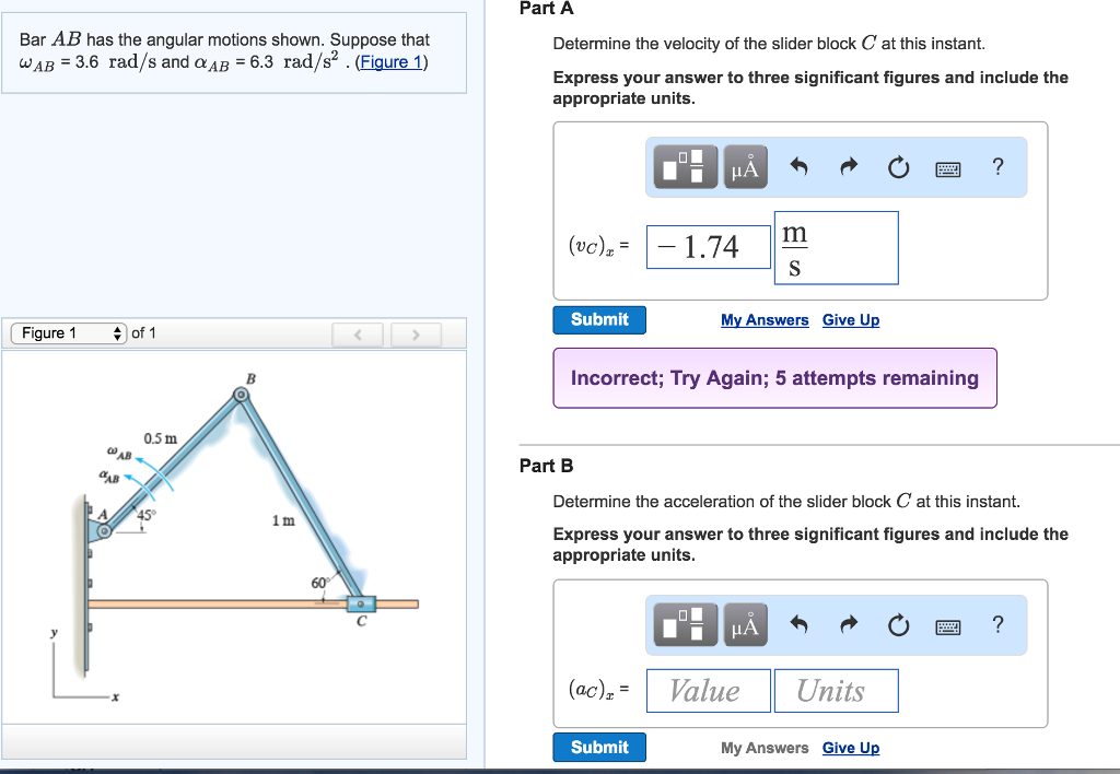 Solved Bar AB has the angular motions shown. Suppose that | Chegg.com