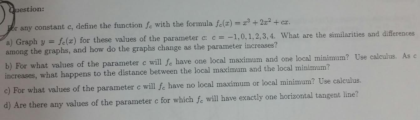 Solved For any constant c, define the function fc with the | Chegg.com