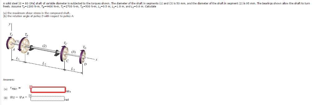 Solved A solid steel [G - 80 GPa] shaft of(variable diameter | Chegg.com