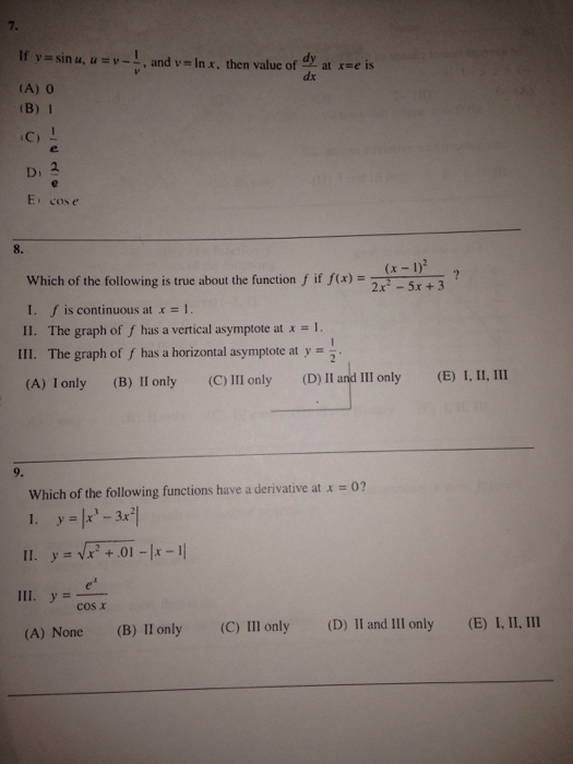 Solved If y = sin u, u = v - 1/v, and v = ln x, then value | Chegg.com