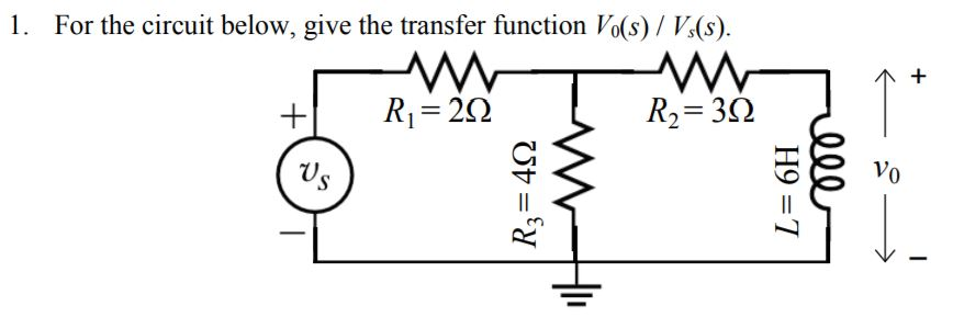 Solved For the circuit below, give the transfer function | Chegg.com