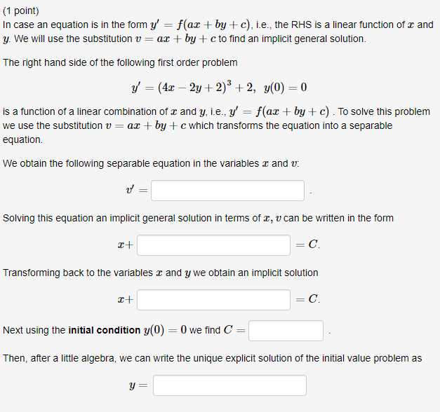 Solved (1 point) In case an equation is in the form y'- f(ax | Chegg.com