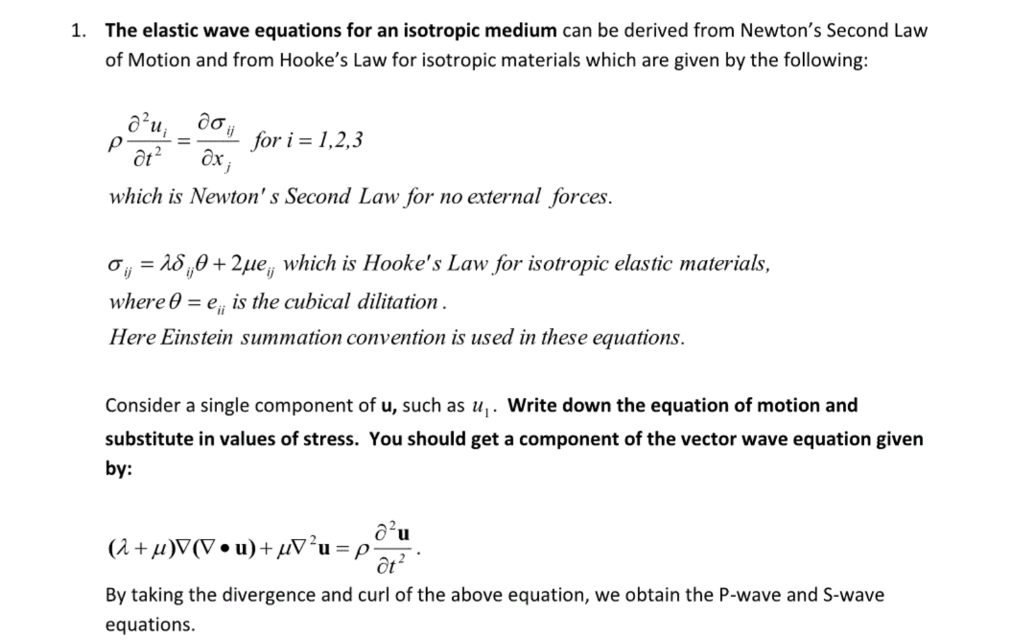 1. The elastic wave equations for an isotropic medium | Chegg.com