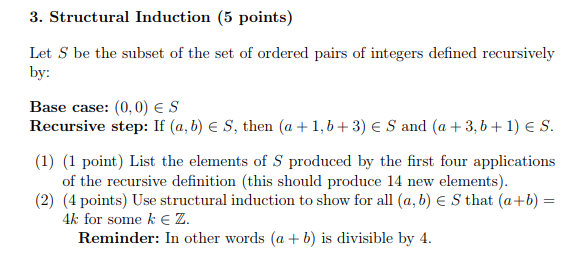 Solved 3. Structural Induction (5 points) Let S be the | Chegg.com