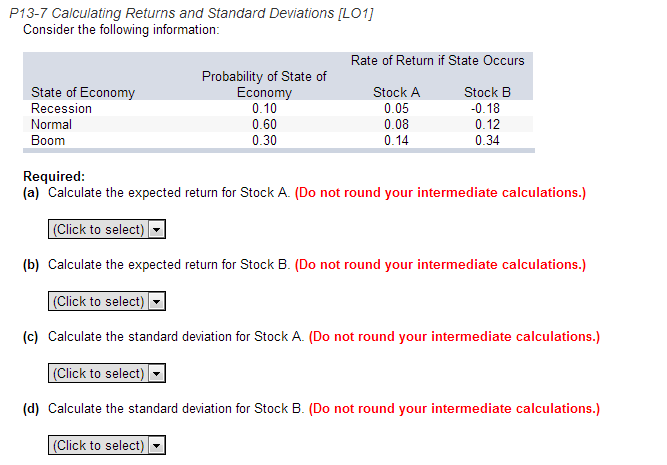 Solved P13-7 Calculating Returns and Standard Deviations | Chegg.com