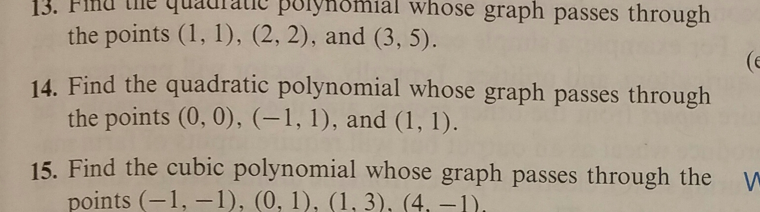 Solved Find the quadratic polynomial whose graph passes | Chegg.com