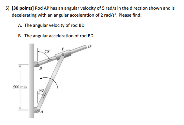 Solved Rod AP has an angular velocity of 5 rad/s in the | Chegg.com