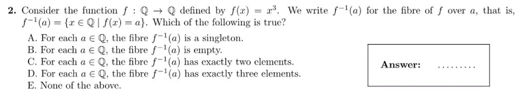 Solved 2. Consider the function f : Q → Q defined by f(r) = | Chegg.com