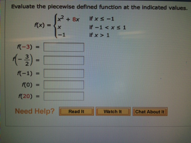 Solved Evaluate the piecewise defined function at the | Chegg.com
