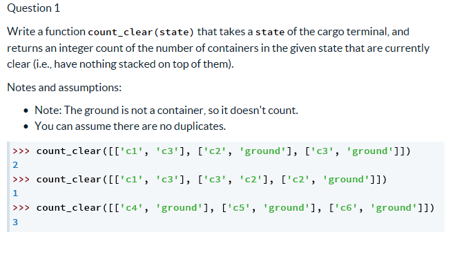 Solved Question 1 Write a function count_clear (state) that | Chegg.com