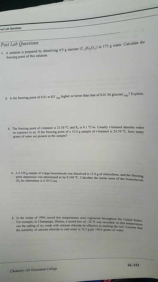 Solved ost Lab Questions solution is prepared by dissolving | Chegg.com