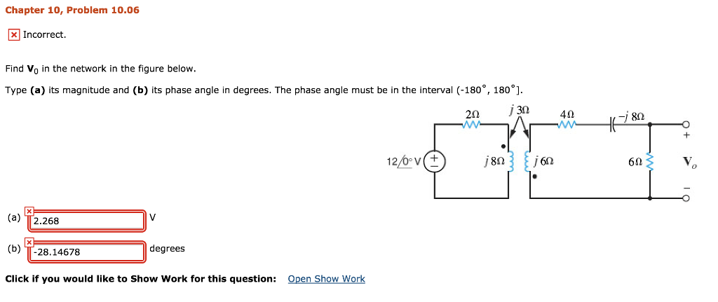 Solved Chapter 10, Problem 10.06 Incorrect. Find Vo in the | Chegg.com