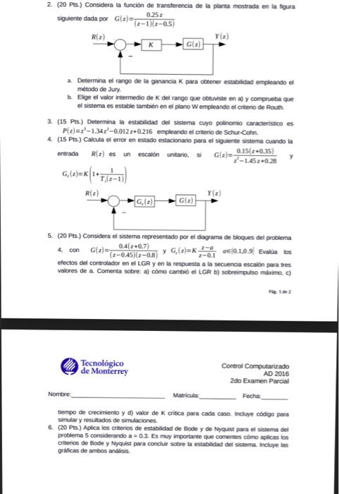 Considera la funcion de transferencia de la planta | Chegg.com