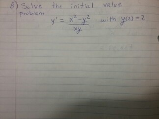 Solved Solve the initial value Problem y' = x^2 - y^2/xy | Chegg.com