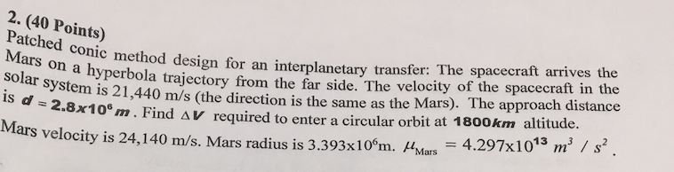 2. (40 Points) Patched conic a mic method design for | Chegg.com