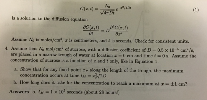 Solved is a solution to the diffusion equation Assume N0 | Chegg.com