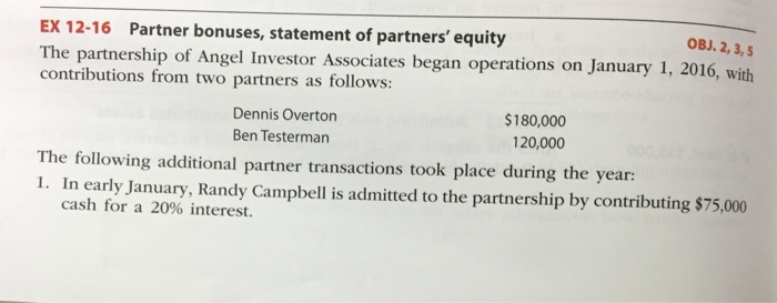 Solved EX 12-16 Partner bonuses, statement of | Chegg.com