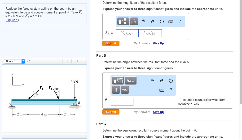 Solved Replace the force system acting on the beam by an | Chegg.com