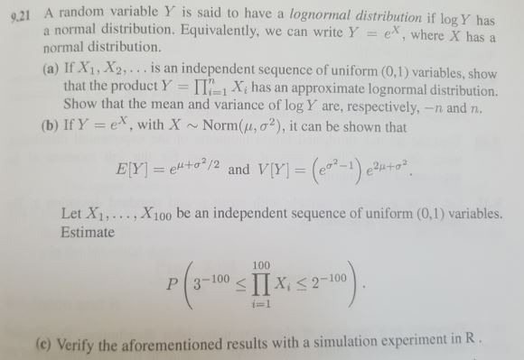Solved A Random Variable Y Is Said To Have A Lognormal 2466