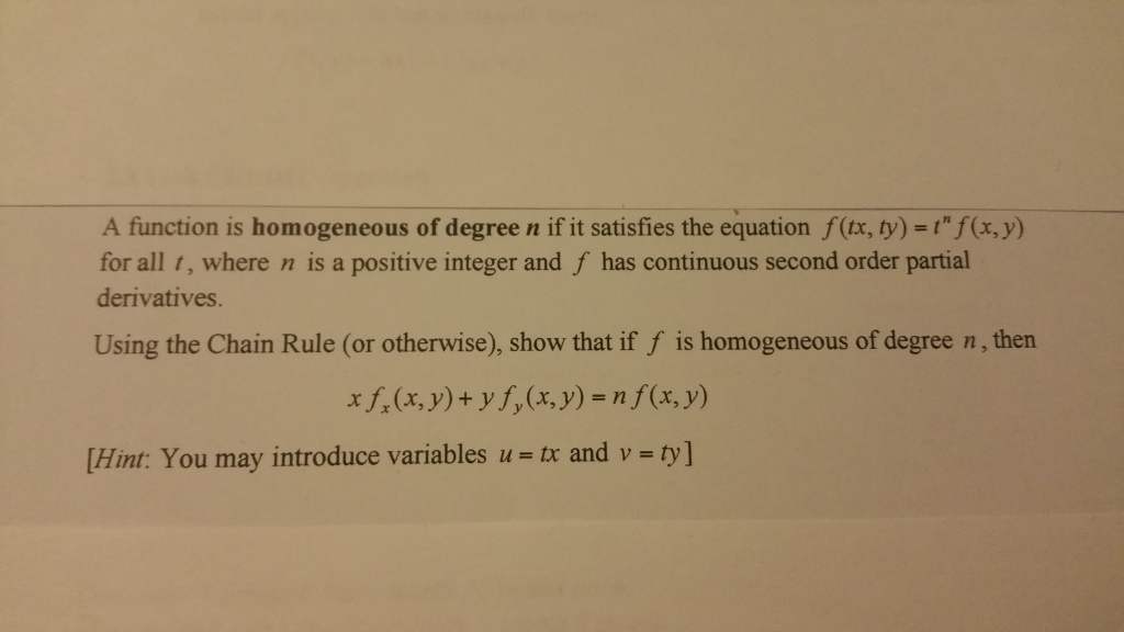Solved A function is homogeneous of degree n if it satisfies | Chegg.com