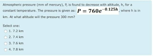 Solved Atmospheric pressure (mm of mercury), P, is found to | Chegg.com